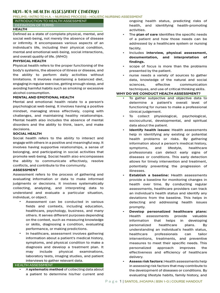 Health Assessment Overview for Nurses | PDF | Nursing | Mental Health