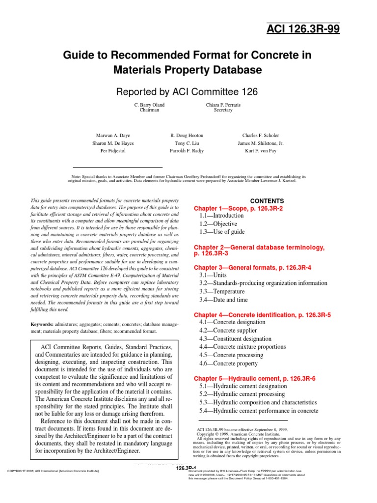 ACI 126.3R-99 Guide To Recommended Format For Concrete in Materials ...