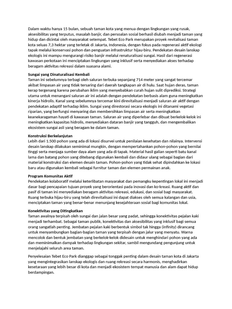 Revitalisasi Tebet Eco Park Jakarta | PDF