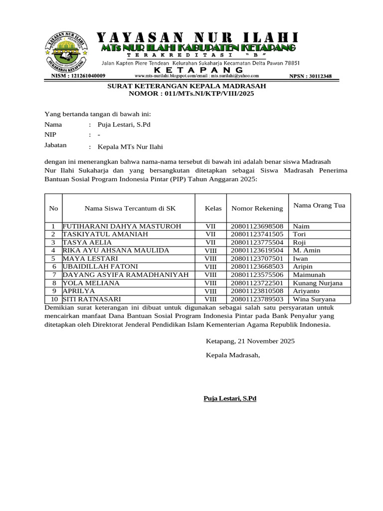 LAMPIRAN PIP KEMENAG 2025 | PDF