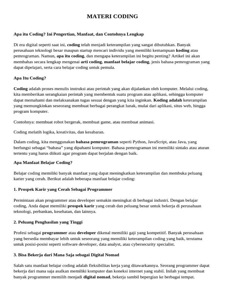 1. Materi Coding Untuk Anak SD | PDF