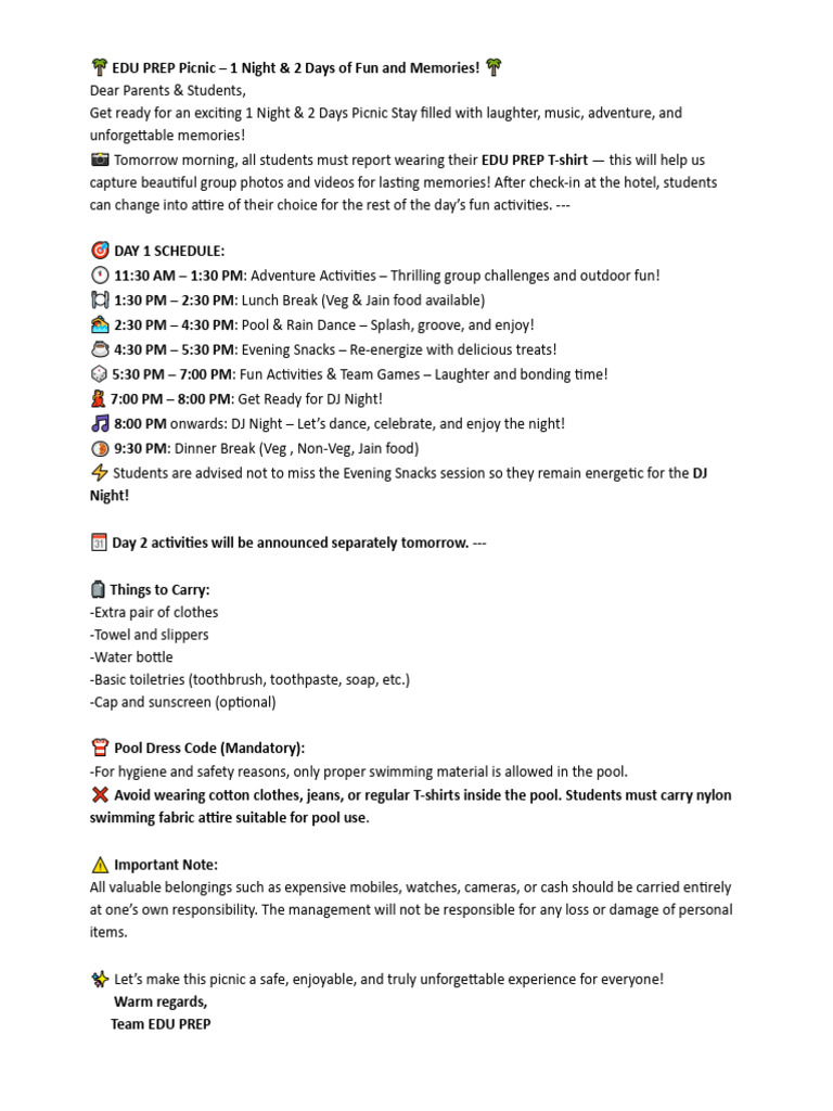 EDUPREP Trip Itinerary | PDF