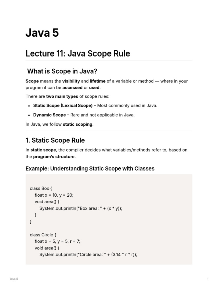 Java 5 | PDF | Scope (Computer Science) | Variable (Computer Science)