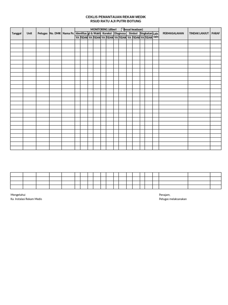 Form Ceklis Pemantauan Rekam Medis | PDF