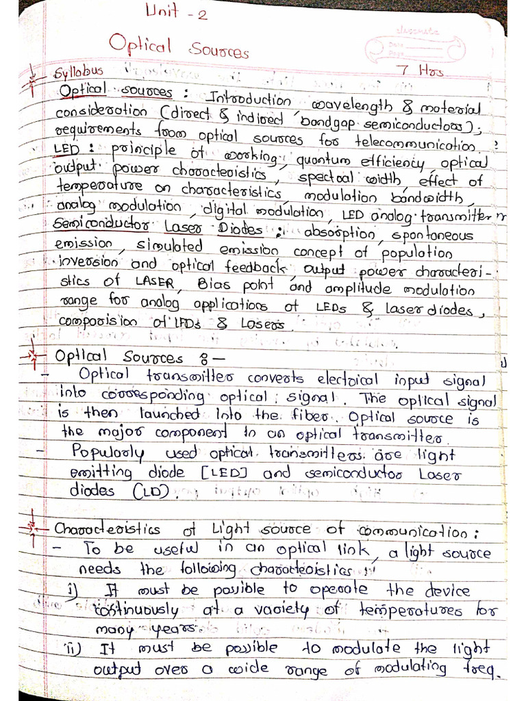 FOC Unit 2 Optical Sources | PDF