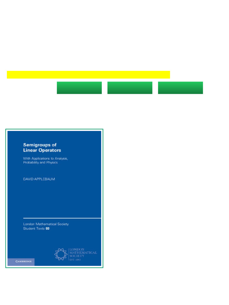 (Ebook) Semigroups of Linear Operators: With Applications to Analysis, Probability and Physics ...