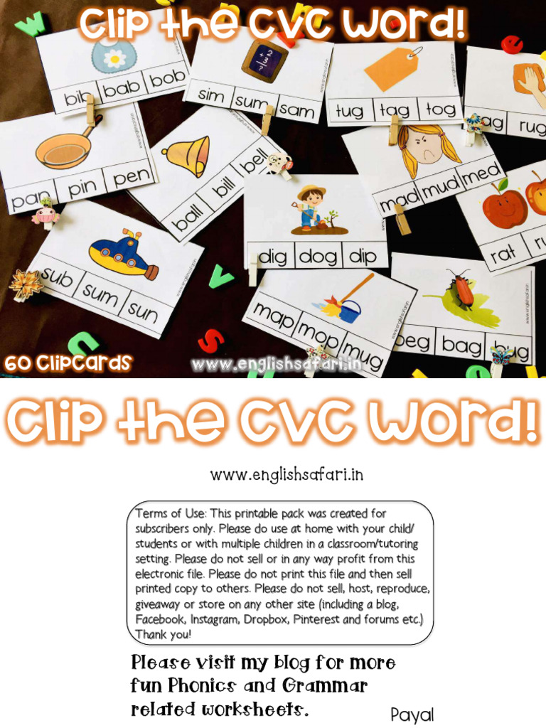 CVC Word Clipcards for Kids | PDF