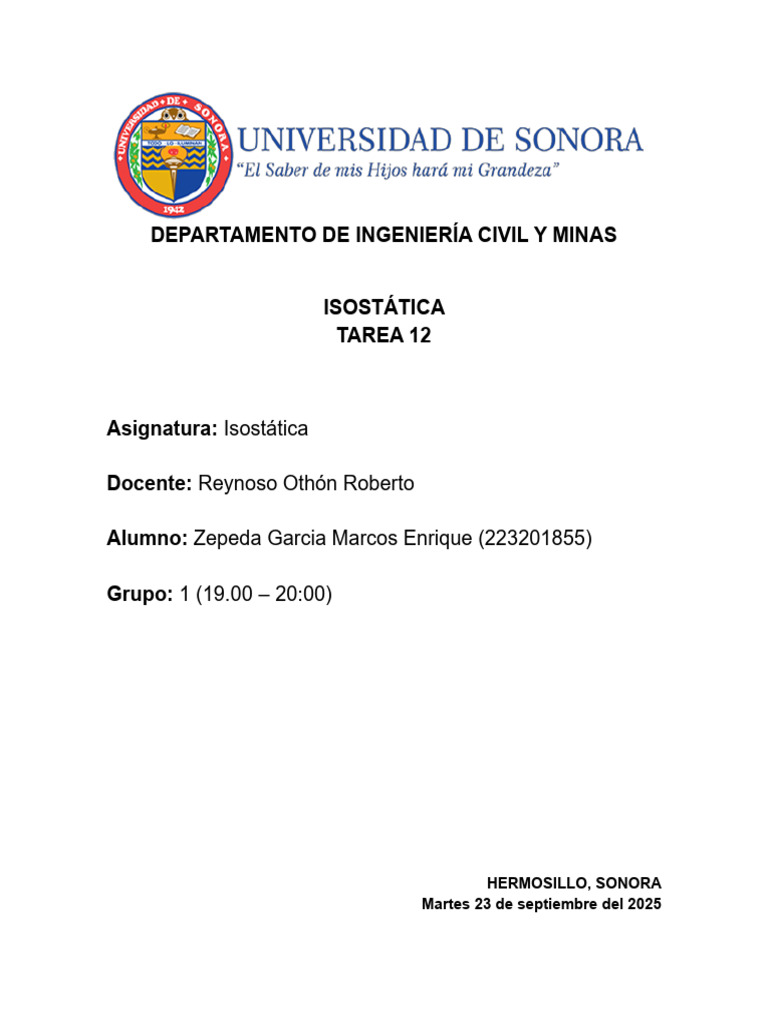 Isostática Tarea 12 | PDF