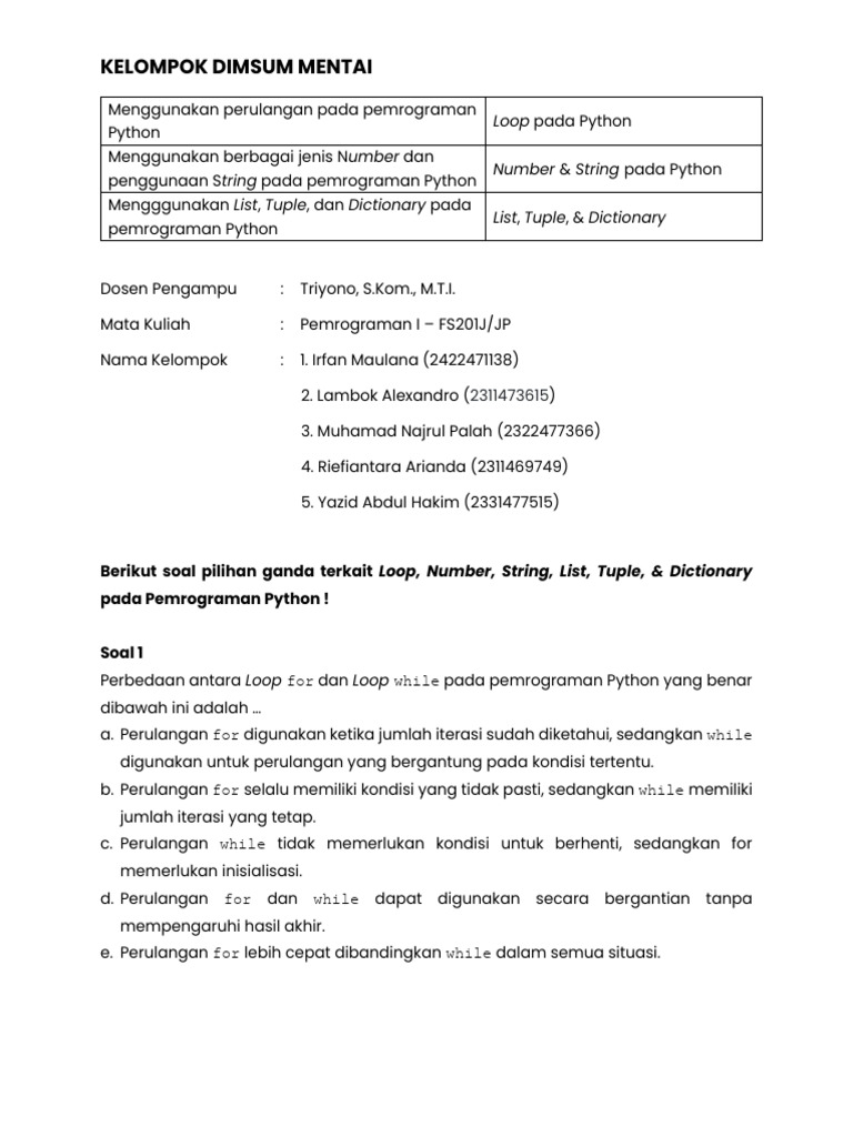 Soal Pemrograman Python: Loop & Data Type | PDF