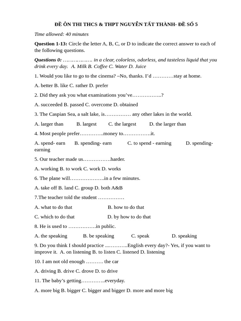 ENG 6 - Nguyen Tat Thanh de 5 | PDF