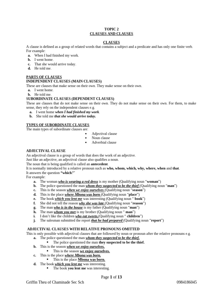 CLAUSES AND PHRASES 1 | PDF | Adjective | Adverb
