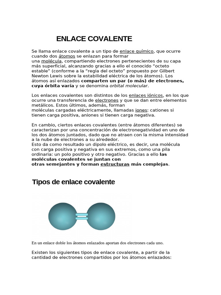 Tipos de Enlace Covalente Explicados | PDF | Enlace químico | Enlace ...