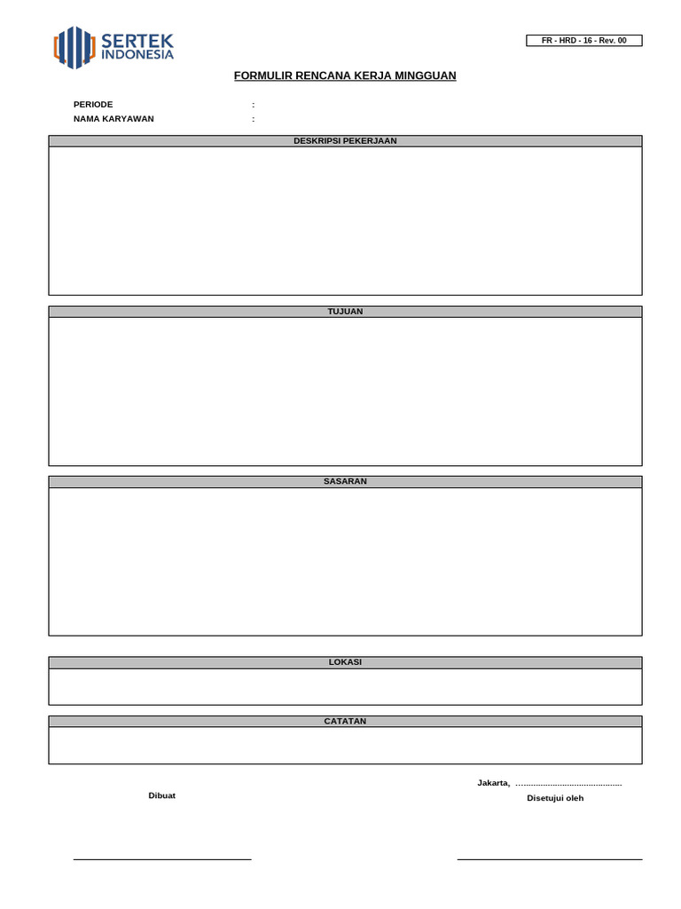 Fr-hrd-016 - Formulir Rencana Kerja Mingguan | PDF