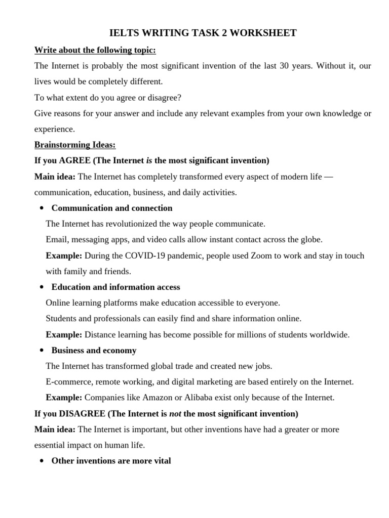 IELTS Writing Task 2 Worksheet | PDF | Internet