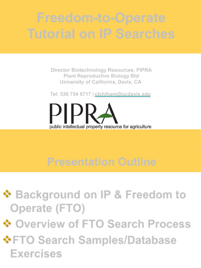 Freedom-To-Operate Tutorial On IP Searches - Welcome To IGERT - Org ...