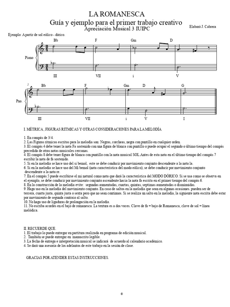 Guía para Composición de Melodía en Romanesca | PDF | Clave | Melodía