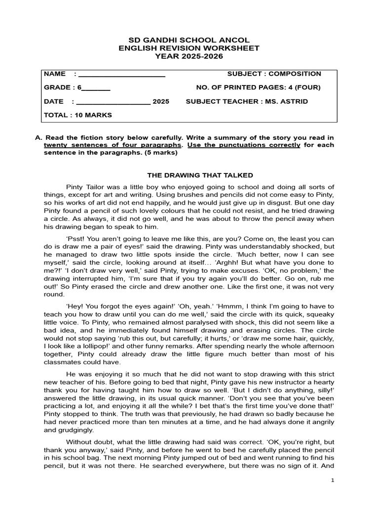 Compo Sem1 Revision Worksheet | PDF | Bullying