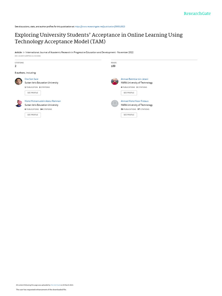 Exploring University Students Acceptance in Online Learning Using ...
