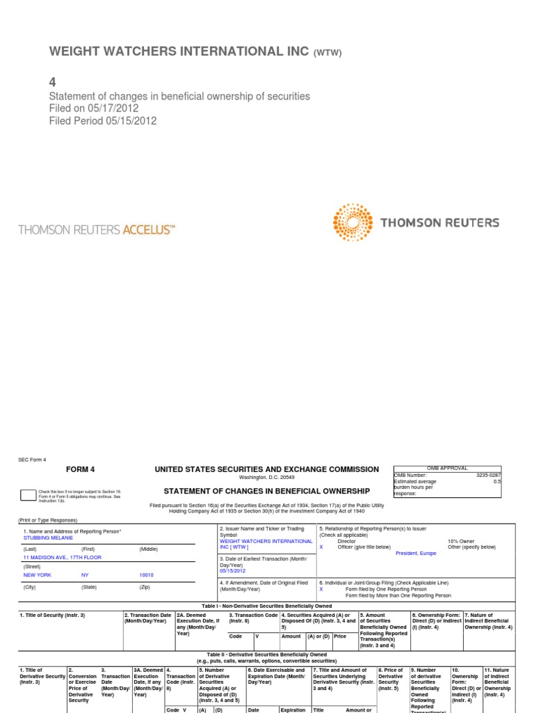 WTW SEC Form 4 Ownership Changes | PDF | Securities (Finance) | Stocks
