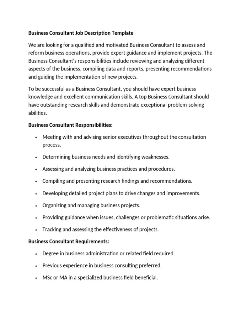 Business Consultant Job Description Template | PDF