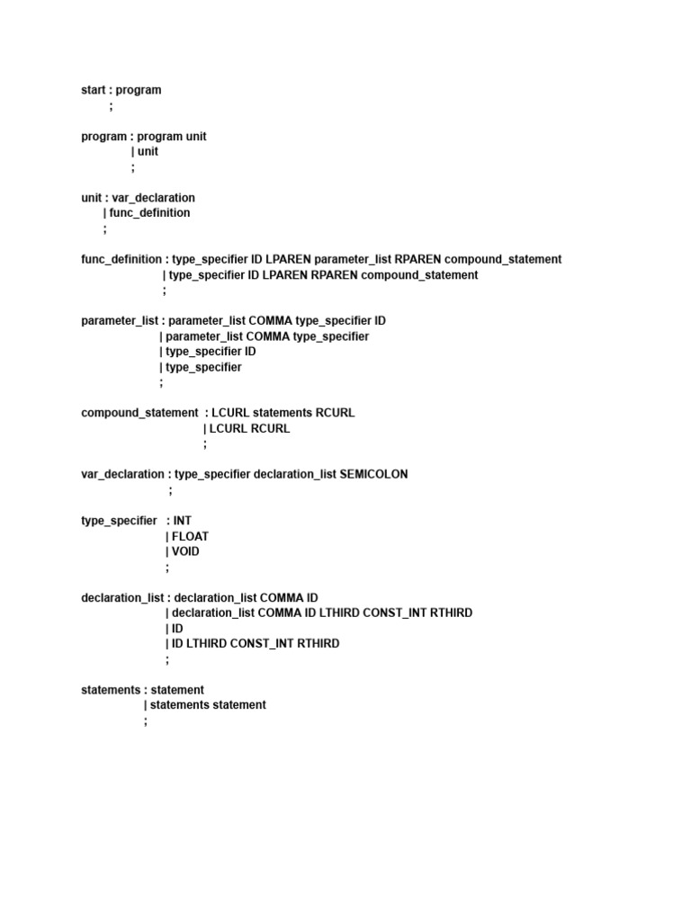 Lab1 C Syntax Analyzer Grammar | PDF | Computer Programming | Software Engineering