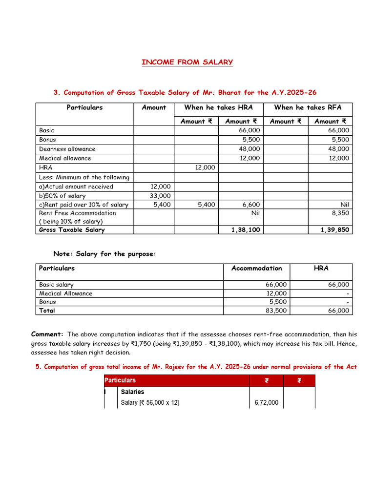 Taxable Salary Computation for AY 2025-26 | PDF | Salary | Employee ...