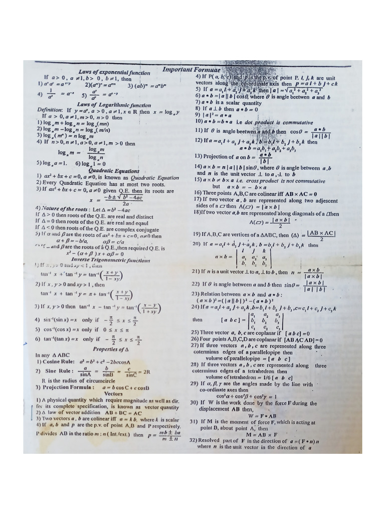 Maths Imp Formulae | PDF