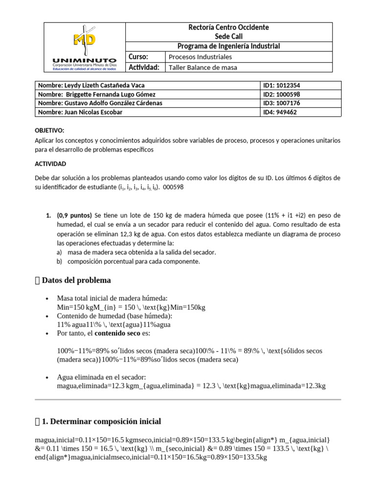 Taller Balance de Masa (1) | PDF | Agua | Ciencias de la Tierra
