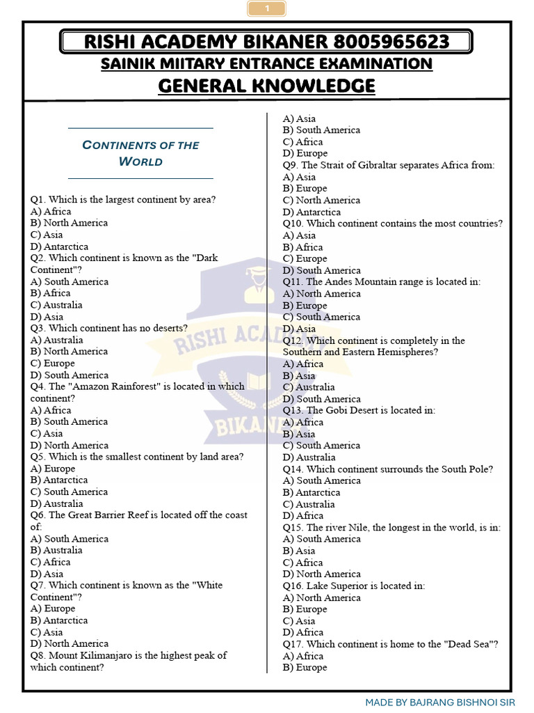 Sainik Military General Knowledge 1000 Questions | PDF | Vitamin ...