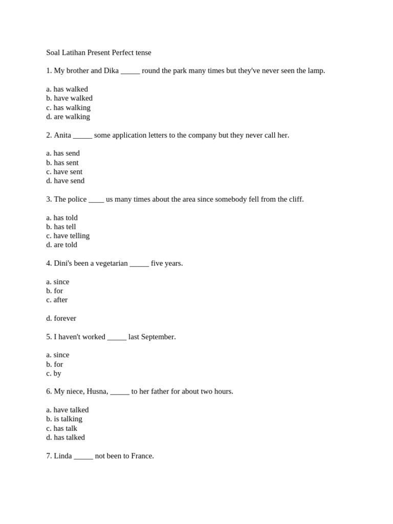 20 Soal Latihan Present Perfect Tense | PDF