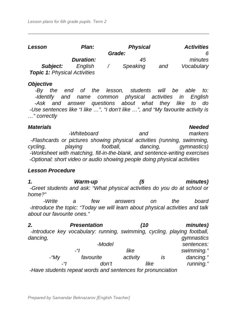 6th Grade English Lesson Plans Term 2 | PDF | English Language ...