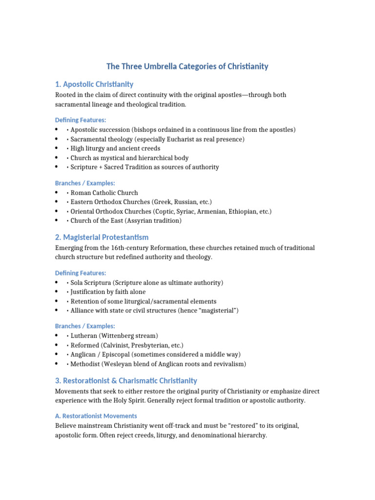 Overview of Christianity's Three Categories | PDF | Christian ...
