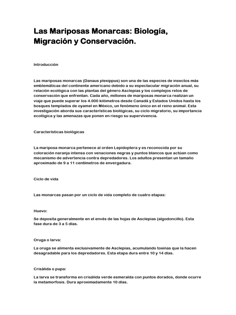 Las Mariposas Monarcas: Biología, Migración y Conservación | PDF ...