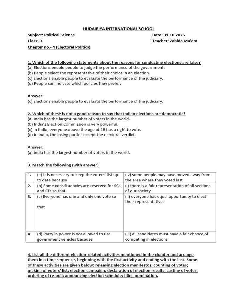 Civics Ch- 4 Book Q & a (1) | PDF | Elections | Voting