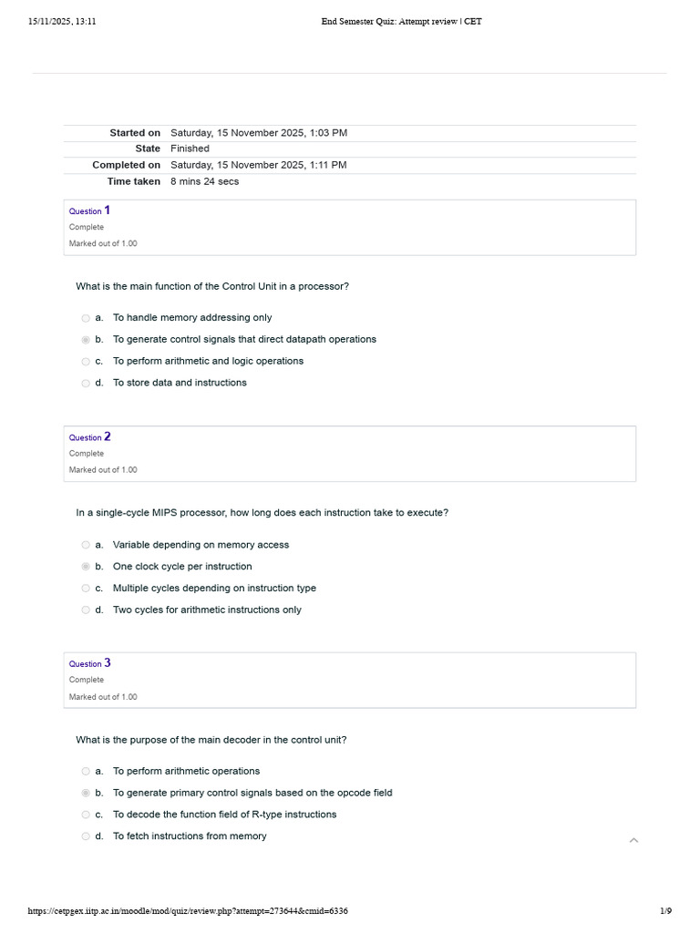 5102 End Semester Quiz - Attempt Review - CET | PDF | Central Processing Unit | Integrated Circuit