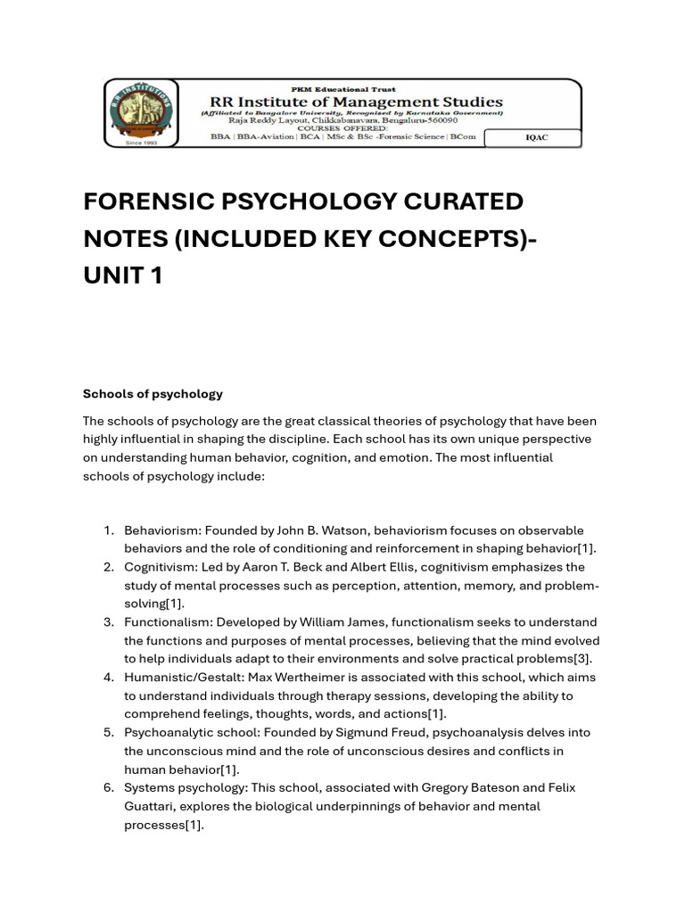 Forensic Psychology Unit 1 Curated Notes | PDF | Perception | Senses