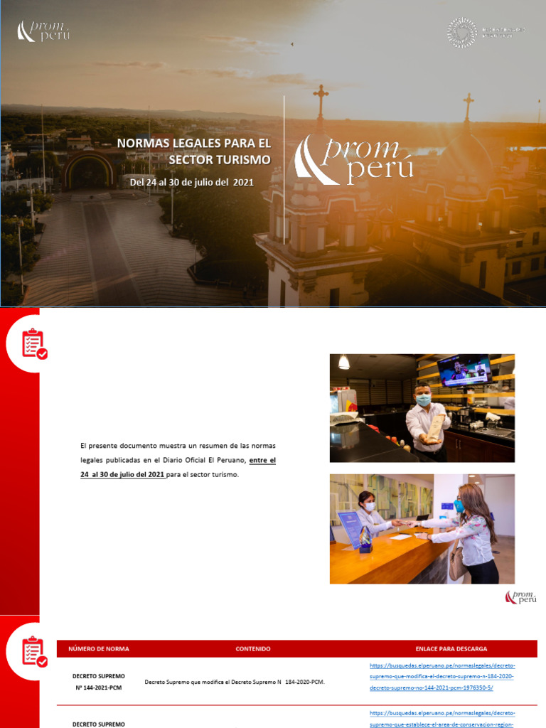 Normas legales para el Sector Turístico (Del 24 al 30 de julio 2021) | PDF | Turismo