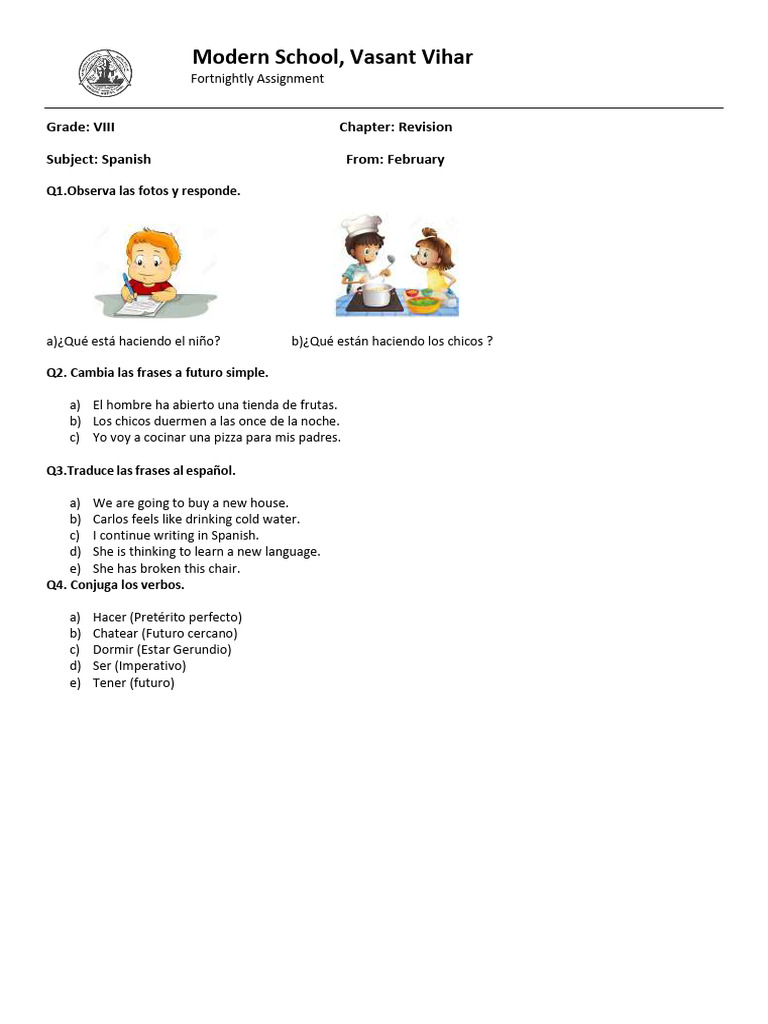 Spanish Assignment For Grade VIII | PDF
