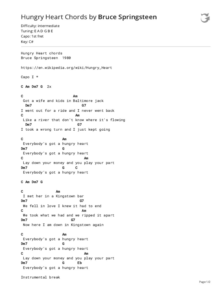 Hungry Heart Chords | PDF