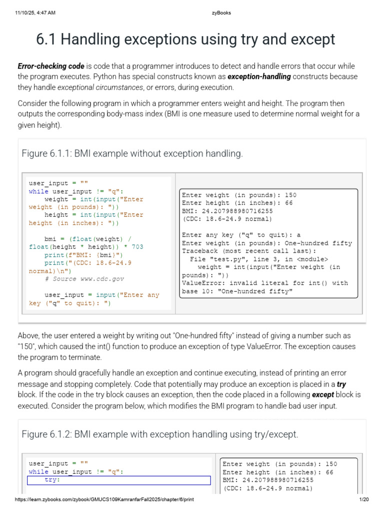 CS 109: Introduction to Computer Programming, Part B, Chapter 6 zyBooks | PDF | Software ...