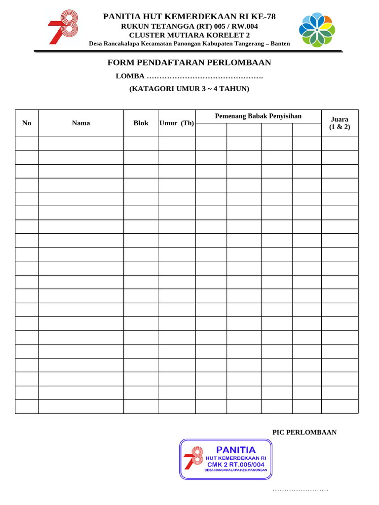 Form Lomba HUT RI-78 | PDF