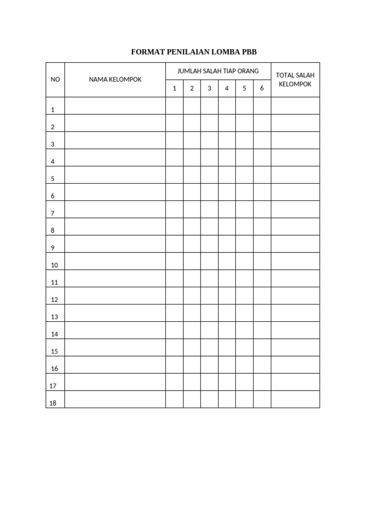 Format Penilaian Lomba PBB | PDF