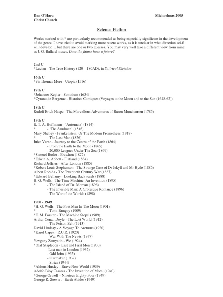 List of Science Fiction Works | PDF | Science Fiction Writers | Science ...
