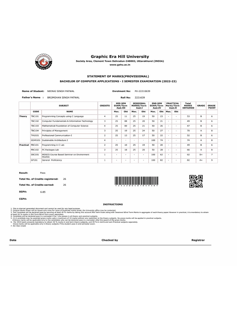 Graduation Marksheet | PDF