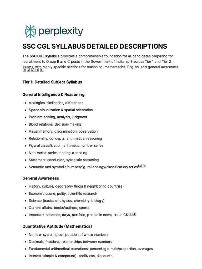 SSC CGL Syllabus Detailed Descriptions | PDF | Statistics | Mathematics