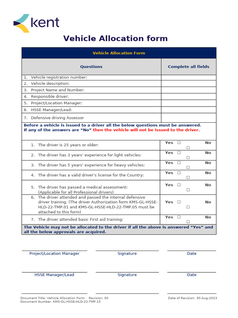 Vehicle Allocation Form Guidelines | PDF | Chess Theory | Chess