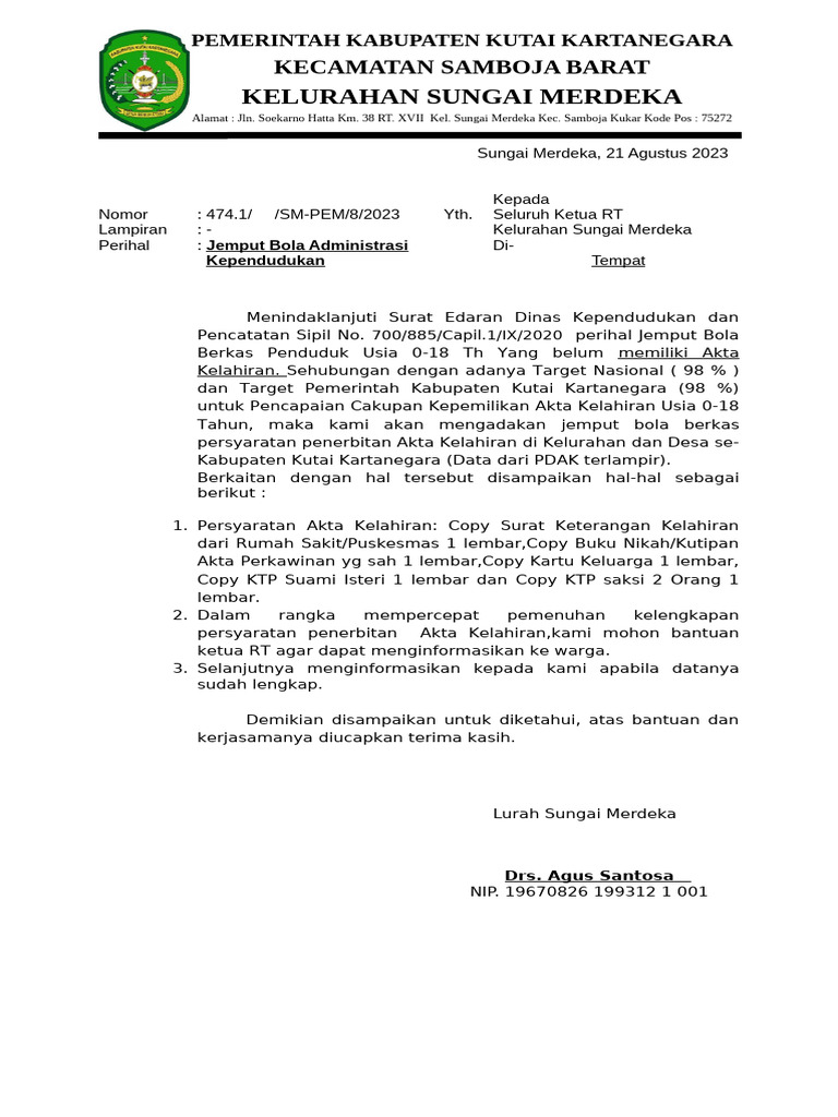 Surat Jemput Bola Akte | PDF