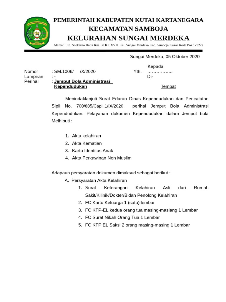 Surat Jemput Bola Capil | PDF