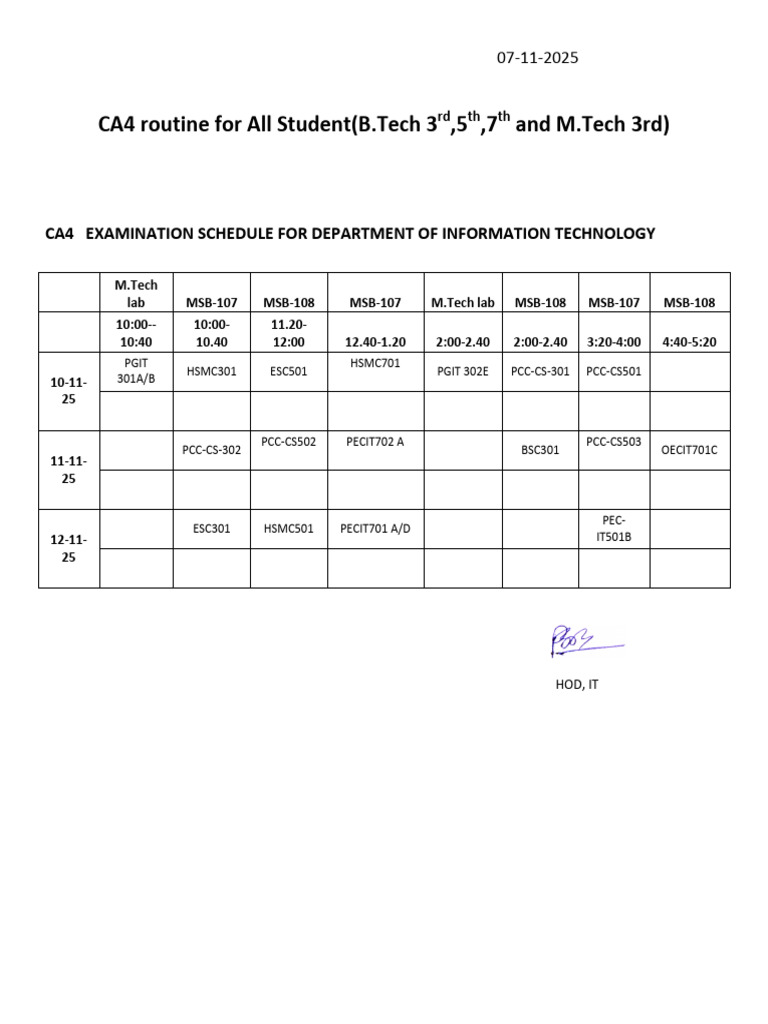 CA4-Schedule IT ODD-2025 Student | PDF