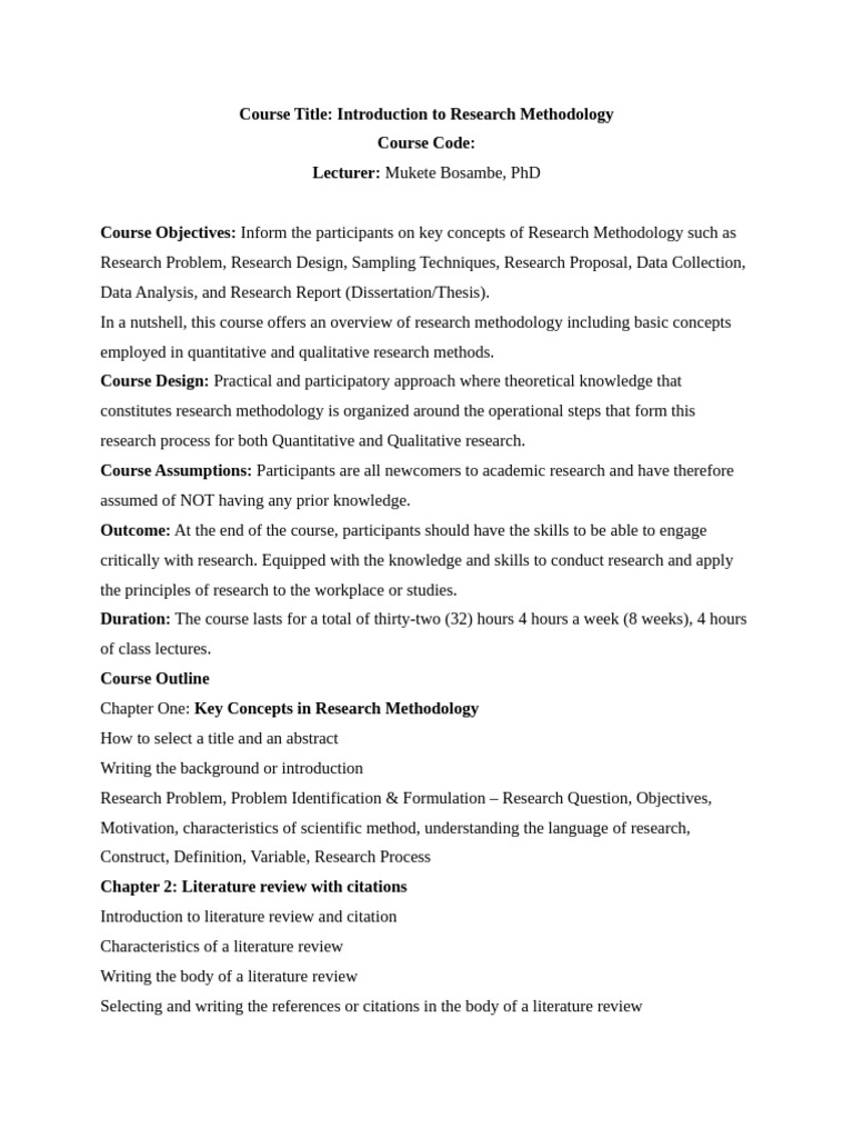 Research Methodology Course Overview | PDF | Methodology | Statistics